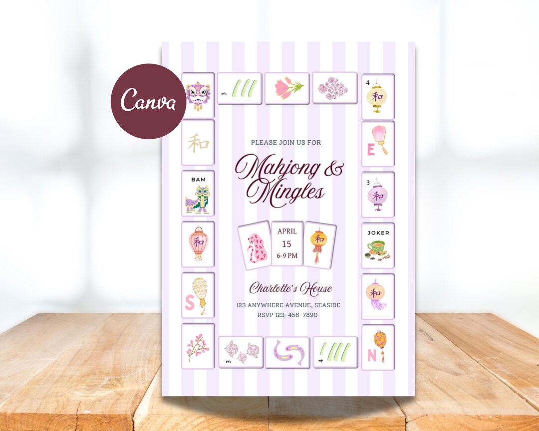 Mahjong Invite | Editable Girls Game Night Invitation | Printable ...