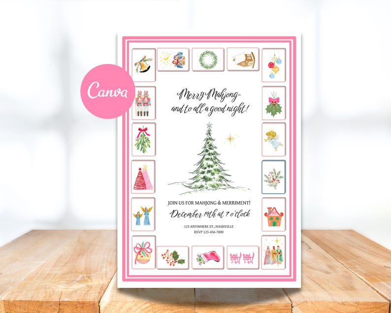 Editable Christmas Mahjong Invitation: Holiday Game Night Template ...
