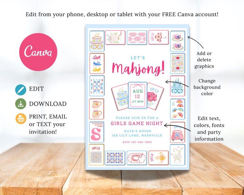 Mahjong Invitation: Editable Game Night Template (digital Download) - Etsy