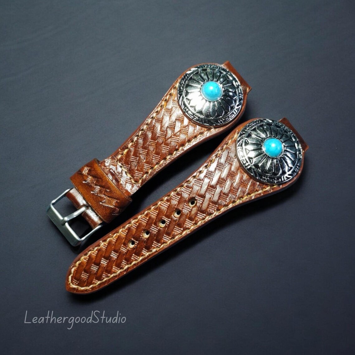 Turquoise Stone & Leather Watch Strap, Gemstone Iwatch Band, Leather ...