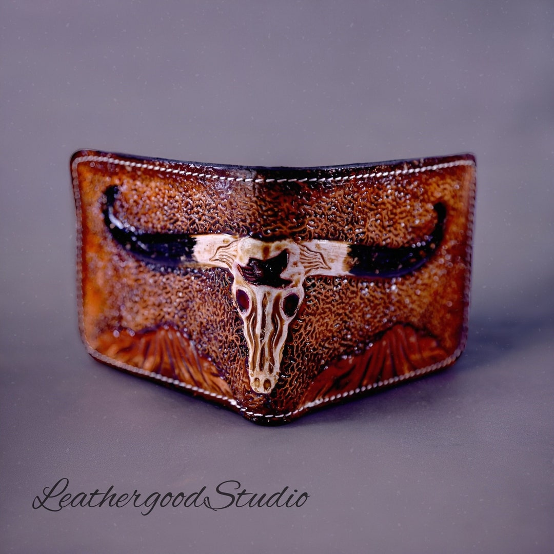 Buffalo Wallet, Carved Leather Mens Wallet, Bifold Wallet, Handmade ...