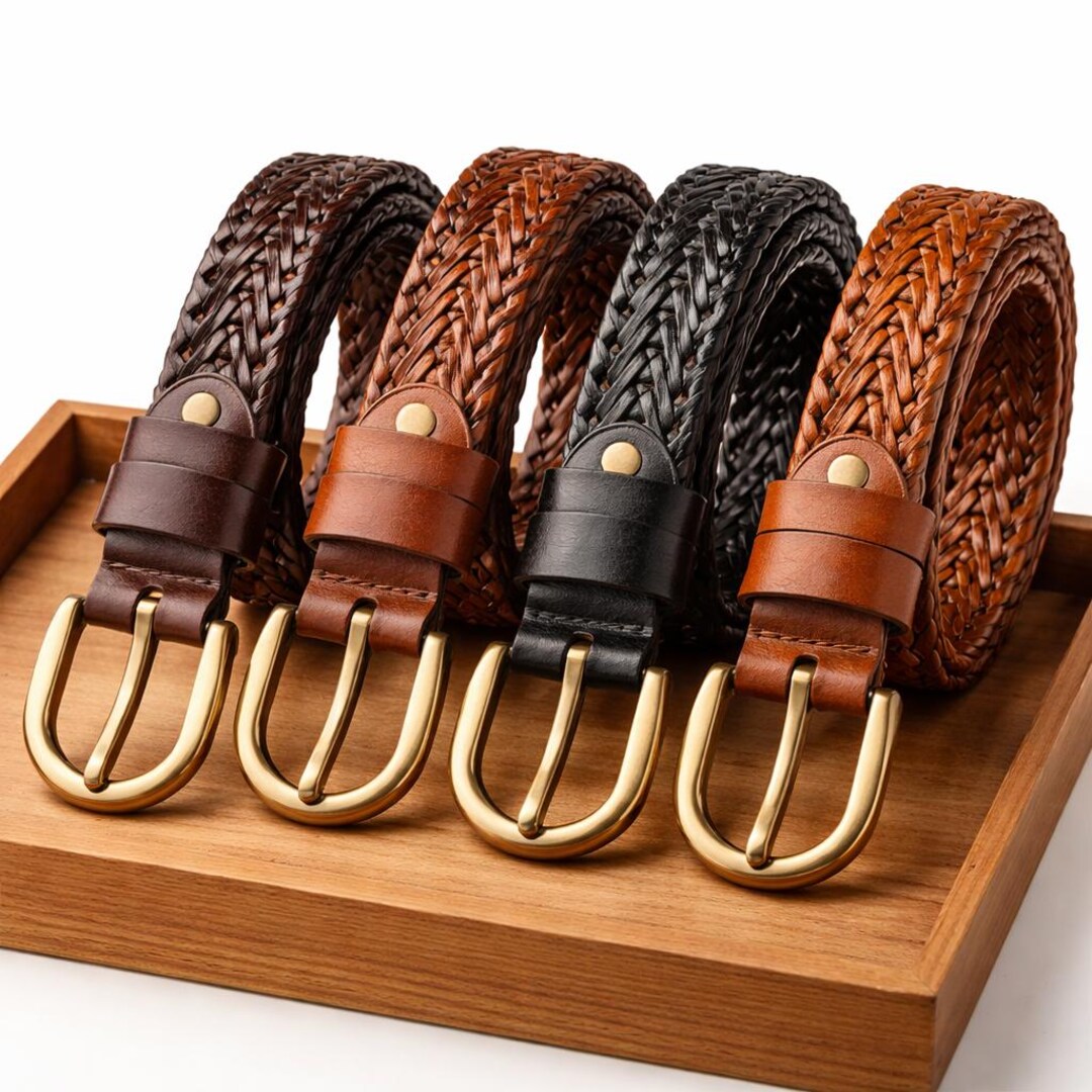Slim Braided Leather Belt for Women, Narrow Woven Dress Belt ...