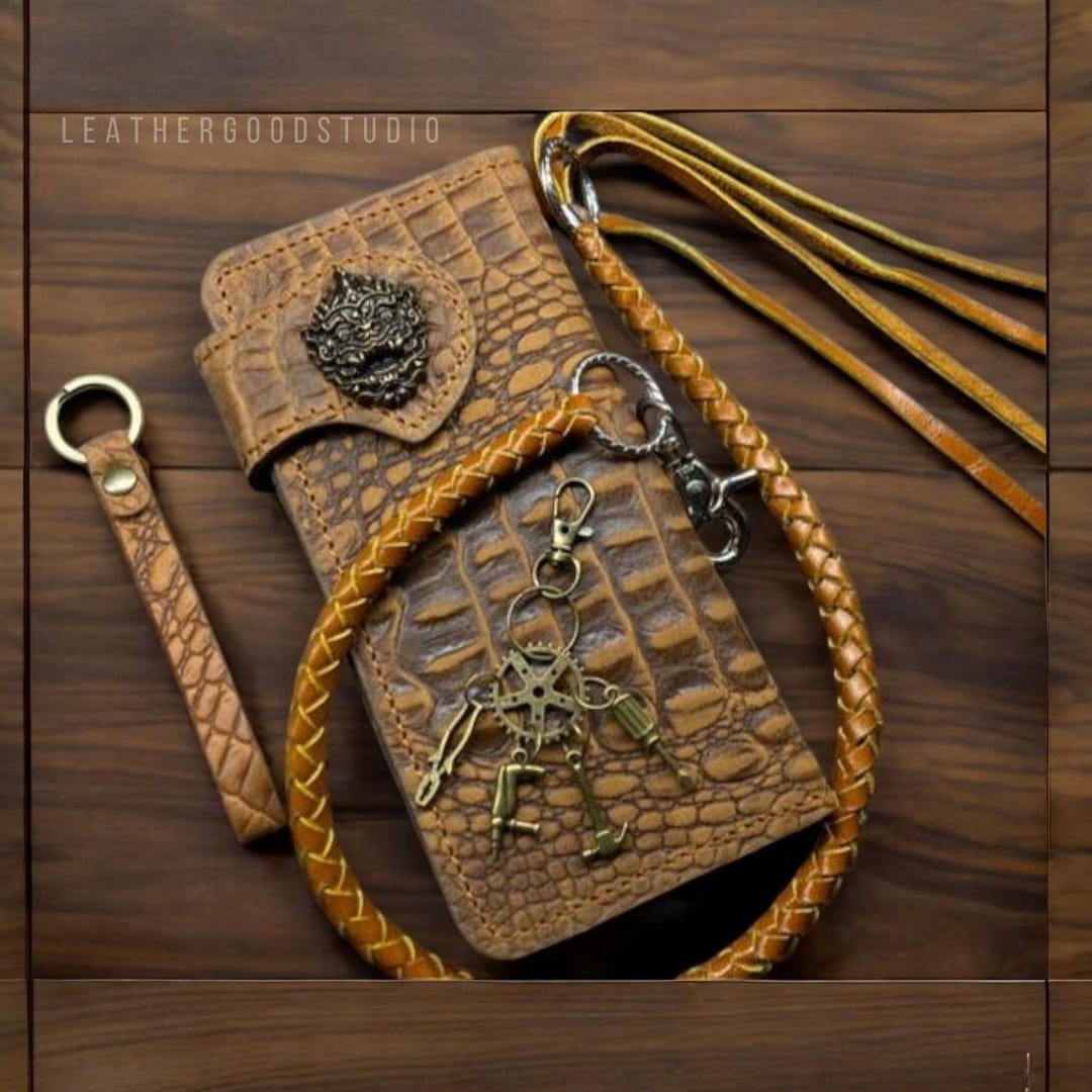 Handmade Leather Chain Wallet, Mens Bifold Wallet, Leather Biker Wallet ...