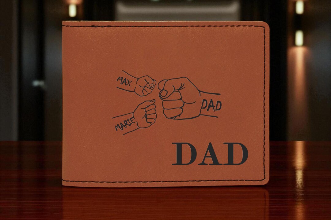 Custom Fist Bump Dad Kids Pet Leather Wallet, Father's Day Gift, Gift ...