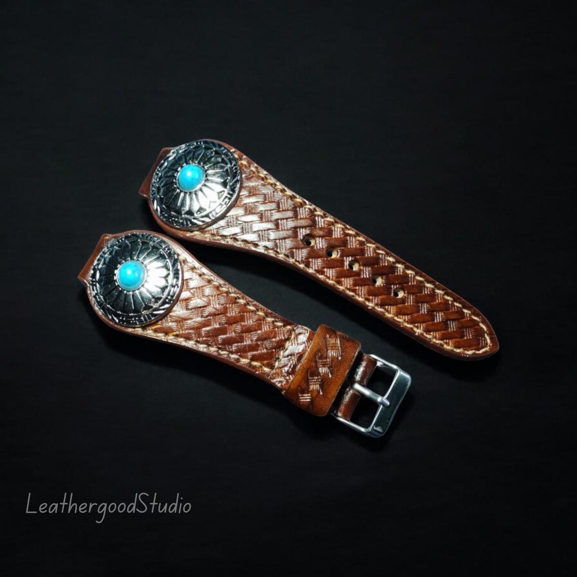 Turquoise Stone & Leather Watch Strap, Gemstone Iwatch Band, Leather ...
