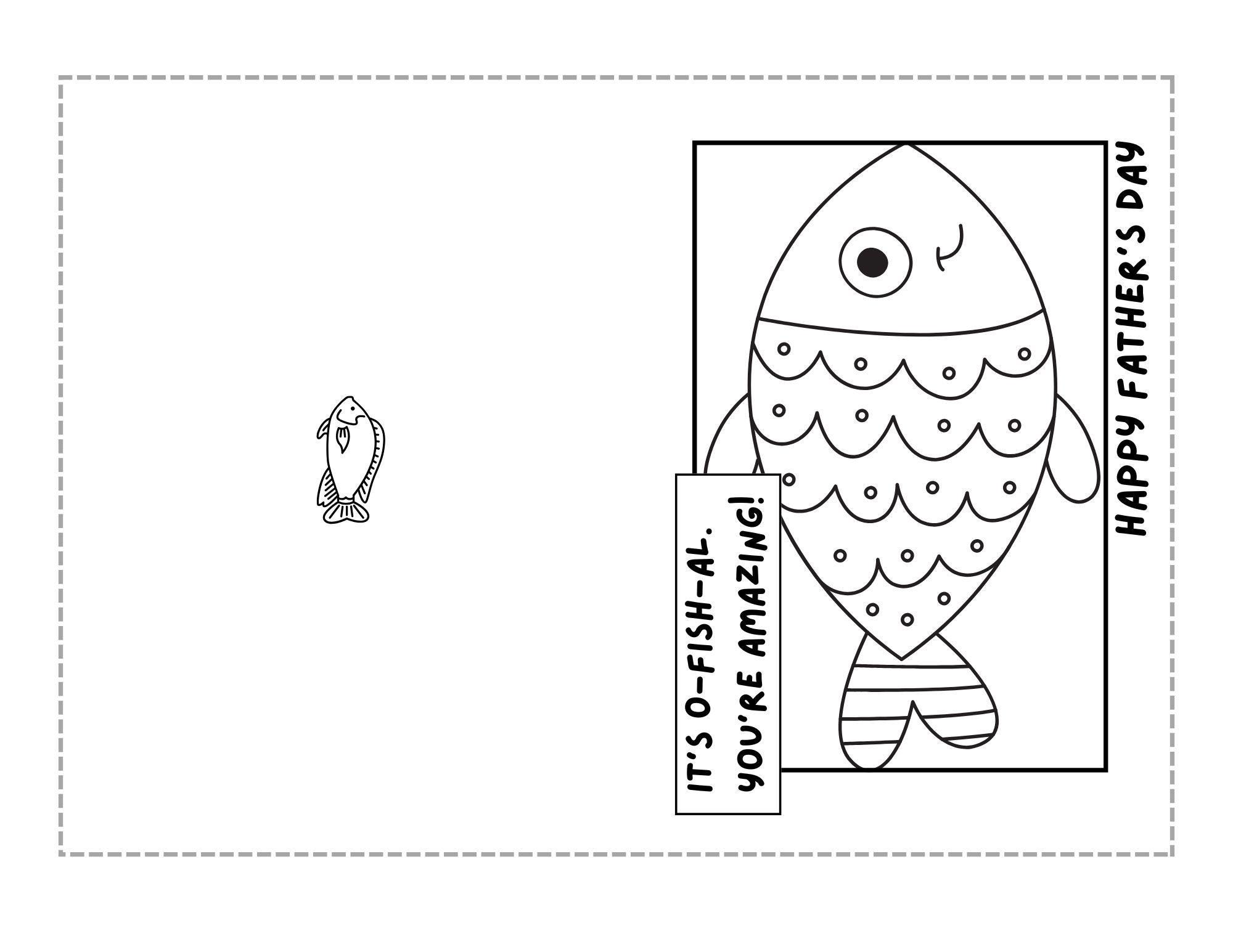Father's Day Card - Print and Color, for Kids, It's Official, Fishy ...