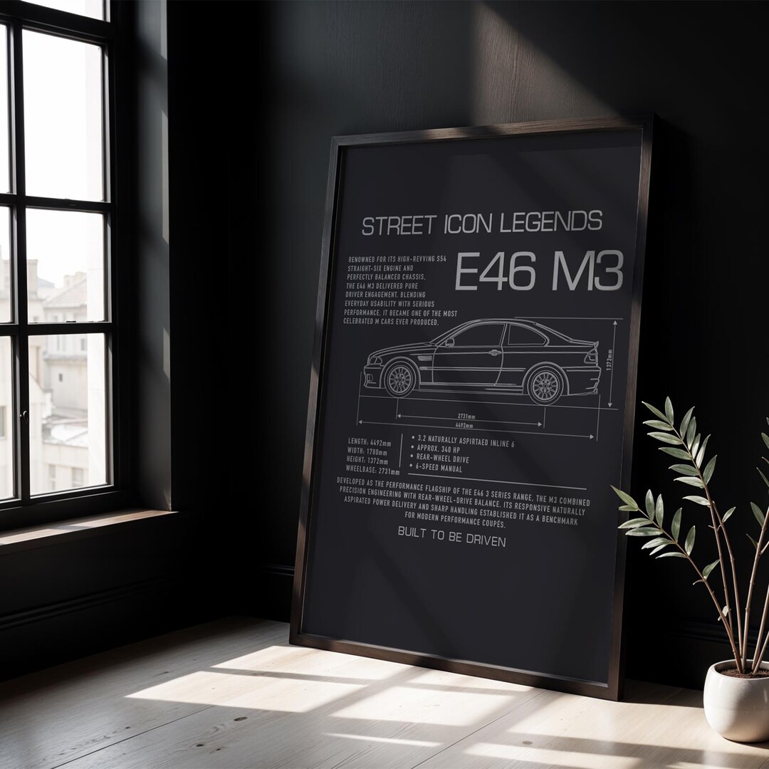BMW E46 M3 Blueprint Print | Wall Art | Automotive Technical Drawing ...