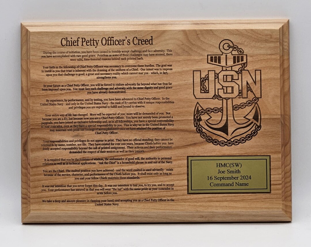Chief Petty Office (CPO) Plaque #12 - Red Alder 9x12 - Etsy