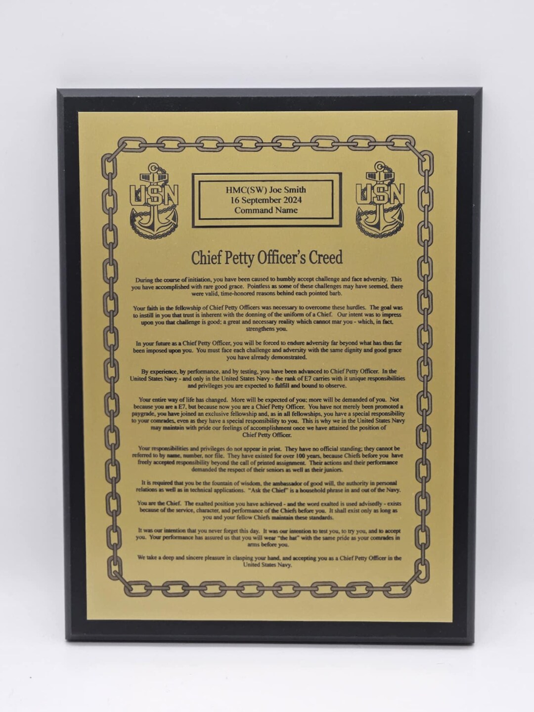 Chief Petty Officer Plaque (CPO) #10 - Black Laser Engraved Double ...