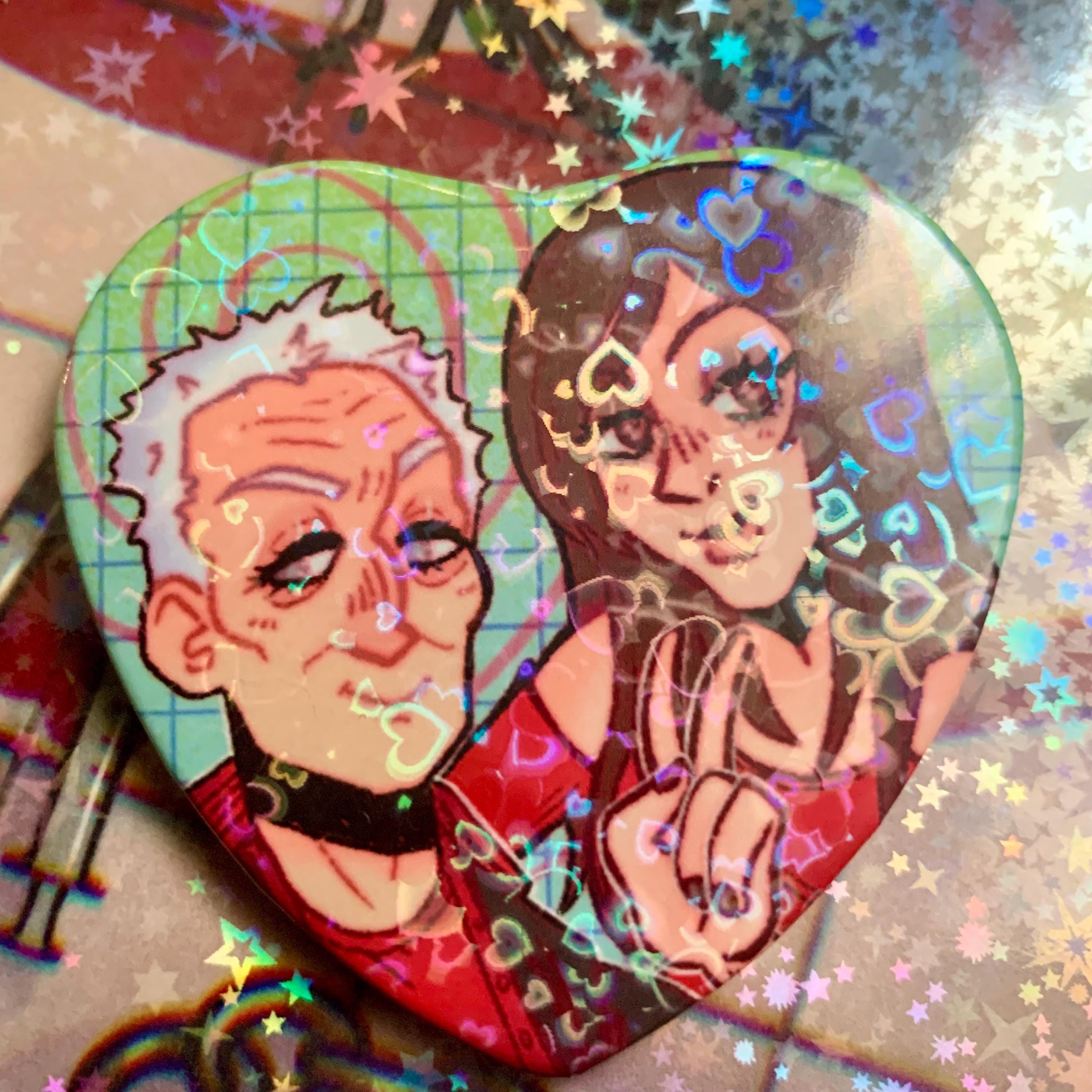 GAME OVER: A SAW Fanzine - Holographic Heart Button 2.25" Adam / Strahm / Hoffman / Amanda John ...