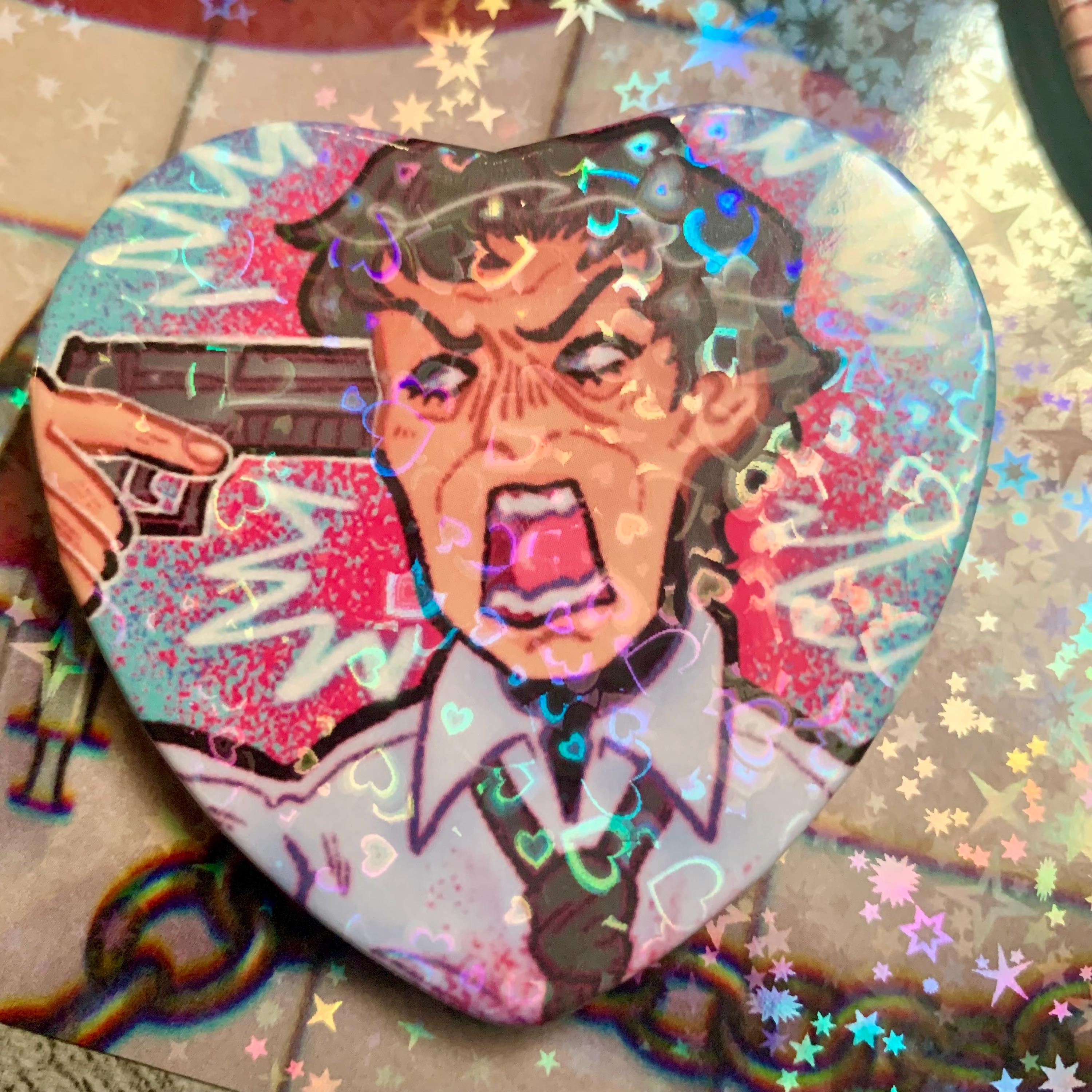 GAME OVER: A SAW Fanzine - Holographic Heart Button 2.25" Adam / Strahm / Hoffman / Amanda John ...