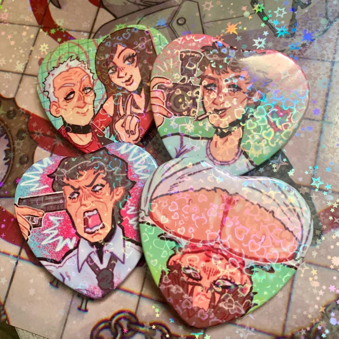 GAME OVER: A SAW Fanzine - Holographic Heart Button 2.25" Adam / Strahm / Hoffman / Amanda John ...