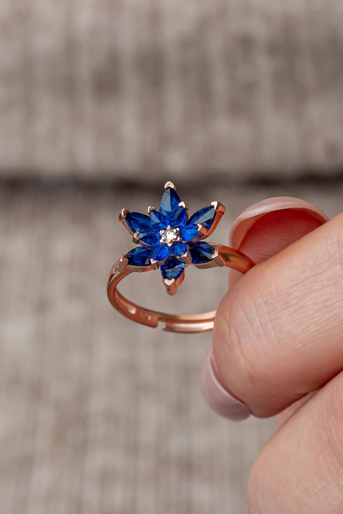 Blue Lotus Flower Ring Adjustable 925 Sterling Silver, Rose Gold, Gift ...