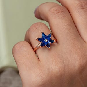 Blue Lotus Flower Ring Adjustable 925 Sterling Silver, Rose Gold, Gift ...