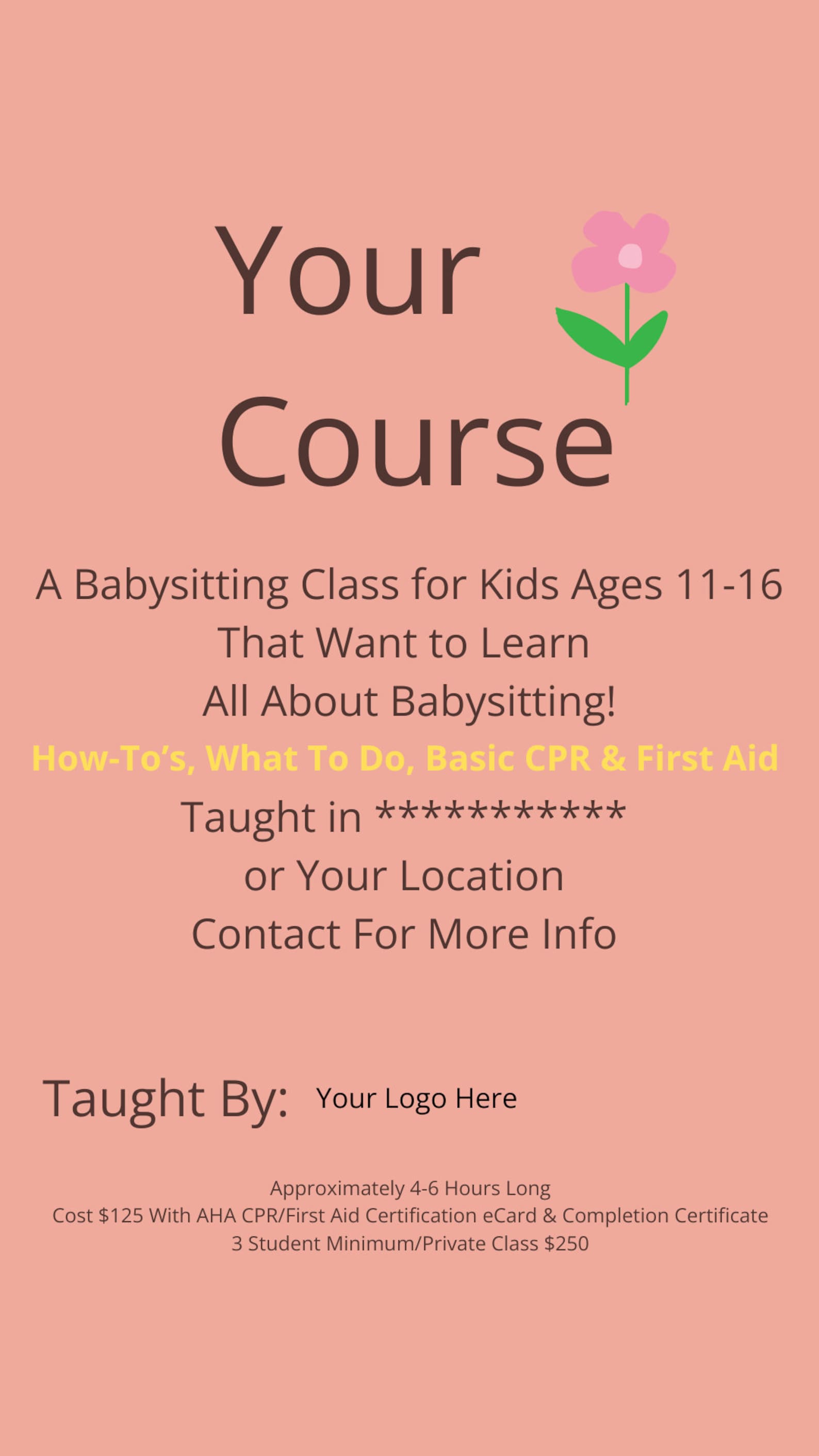 Your Course Babysitting Course Template Bundle - Etsy
