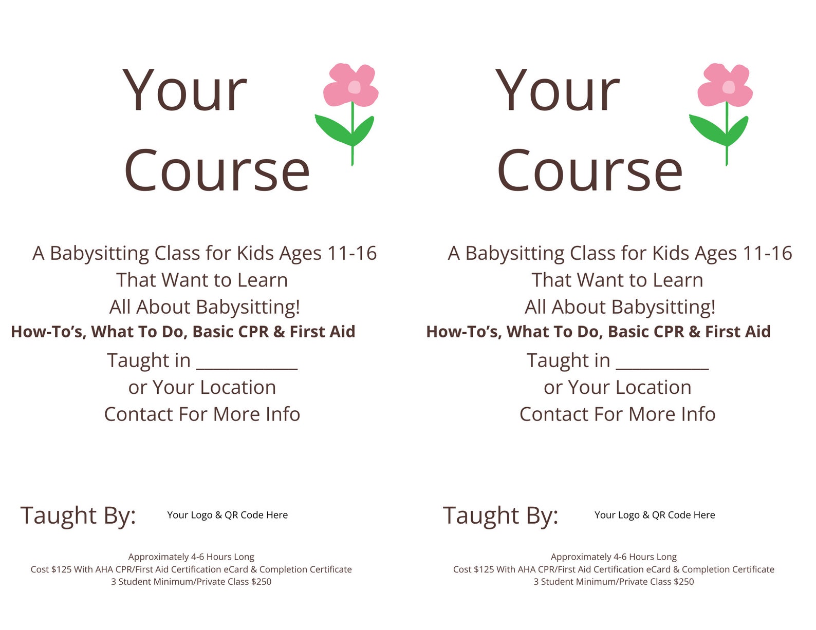 Your Course Babysitting Course Template Bundle - Etsy