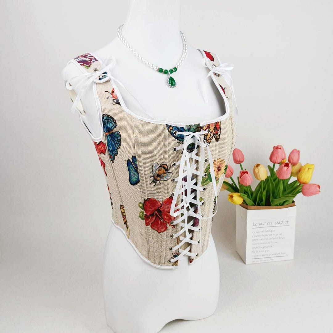 Insect Flower Corset Top, Cottagecore Renaissance Corset, Overbust ...