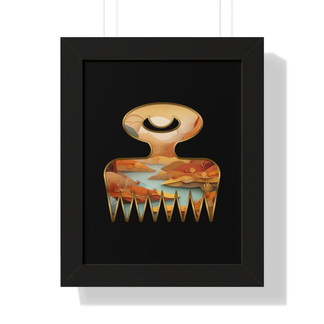 Duafe Framed Adinkra Symbol Art Print, African Cultural Akan Wall Art ...