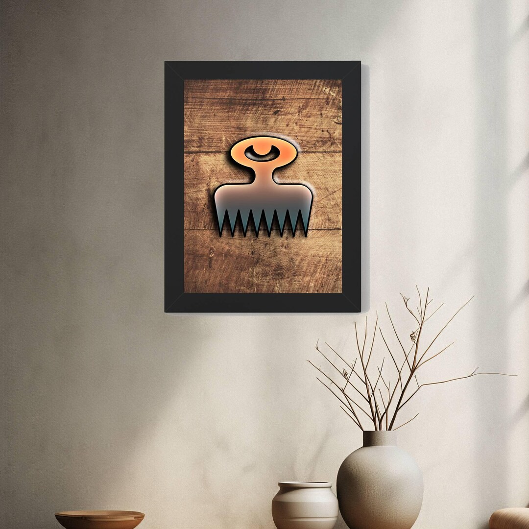 Duafe Framed Adinkra Symbol Art Print, African Cultural Akan Wall Art ...