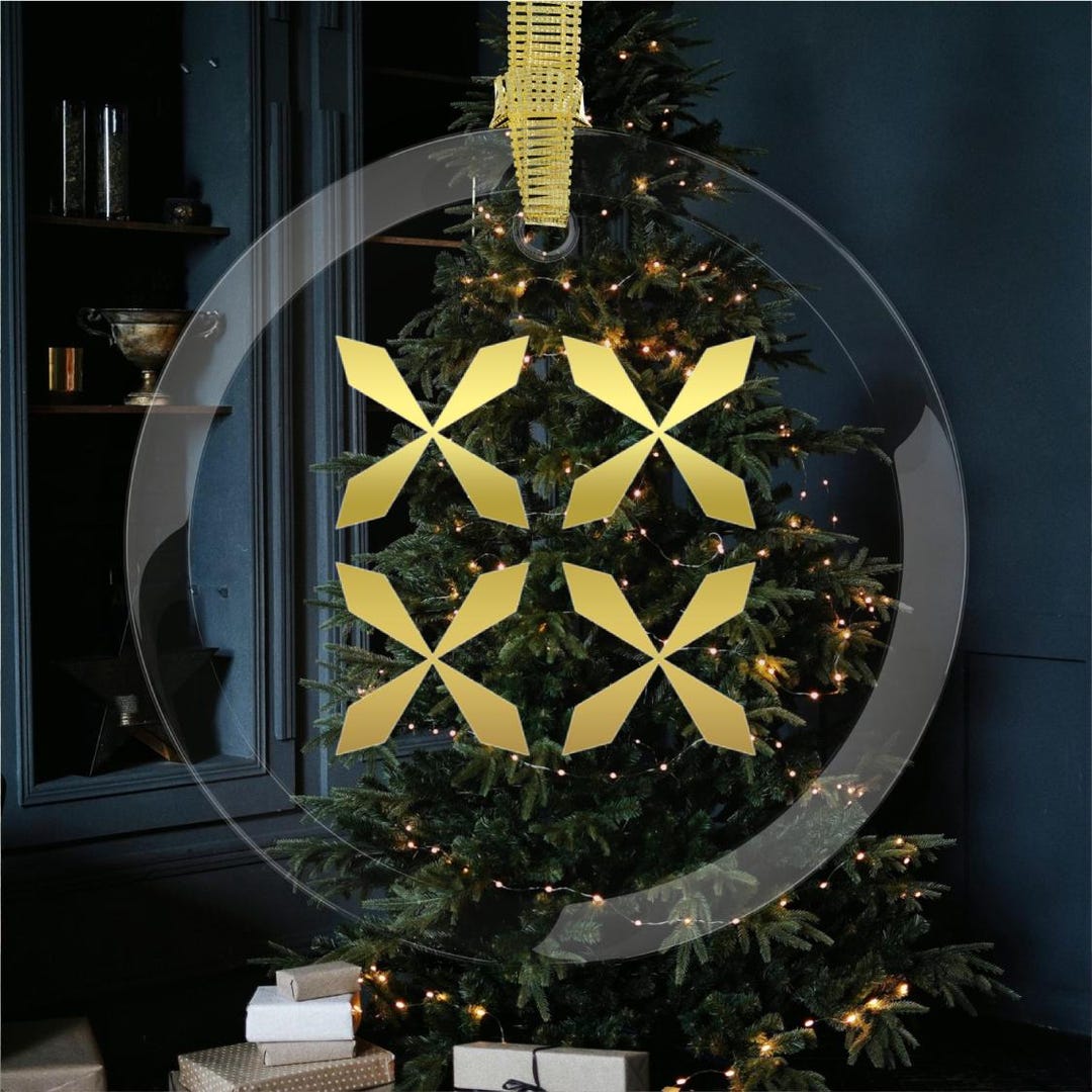 100% Glass Ornament, Asaawa Adinkra African Symbol Christmas Holiday Decor, Beveled Edges, Gold ...