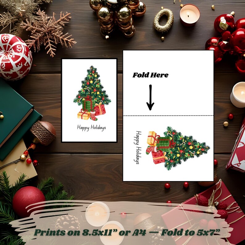 Printable Christmas Card Set: Foldable Holiday Greeting Templates (PDF ...