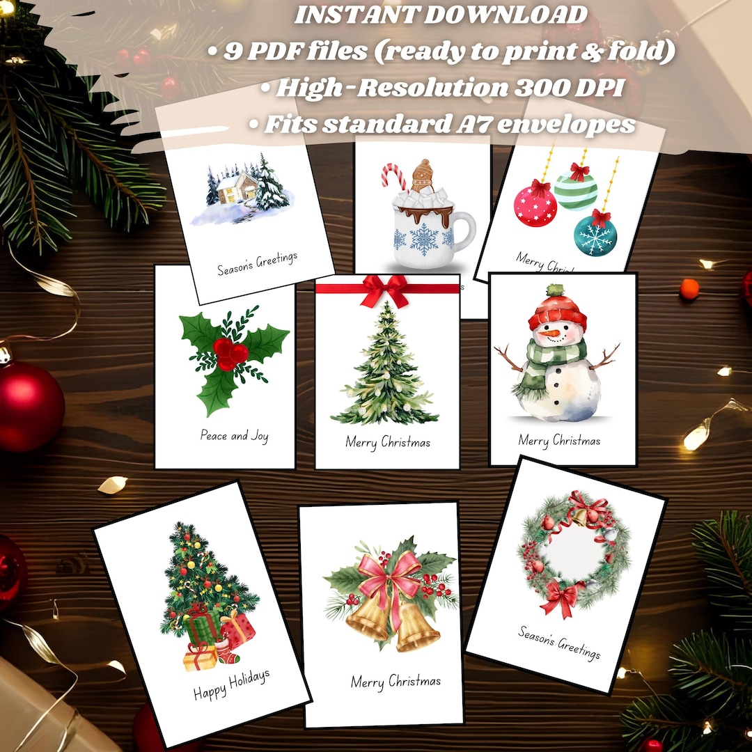 Printable Christmas Card Set: Foldable Holiday Greeting Templates (PDF ...