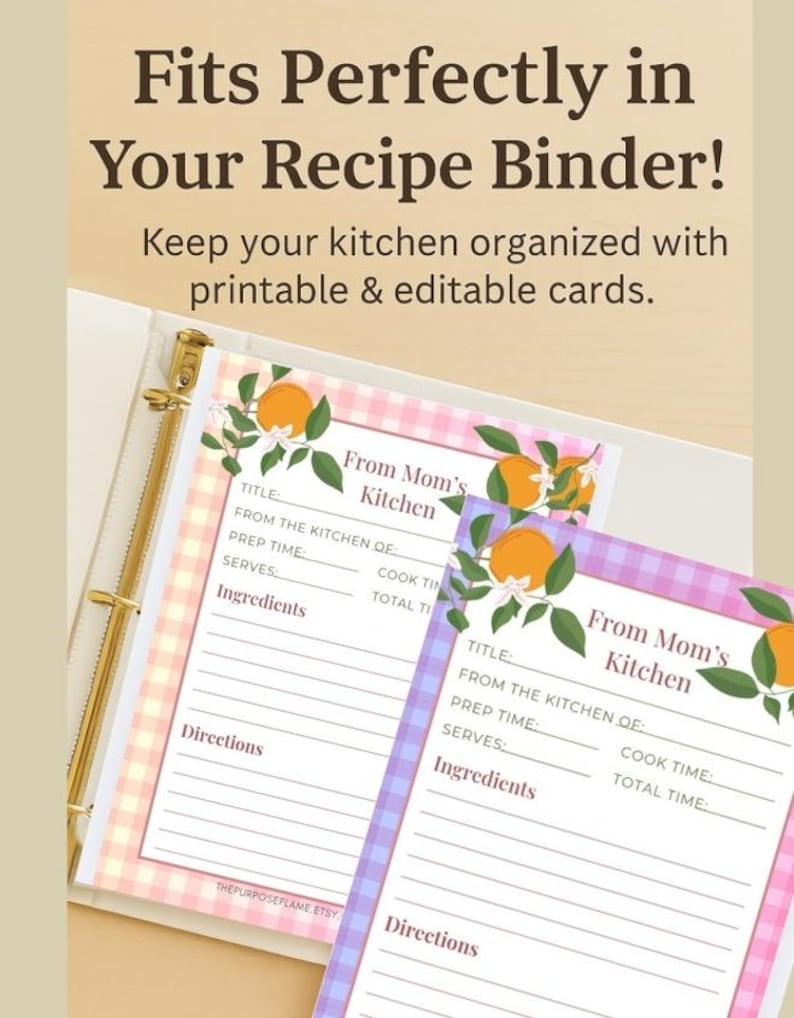Printable Recipe Card Set: Mom's Kitchen Theme, Editable Canva Template ...