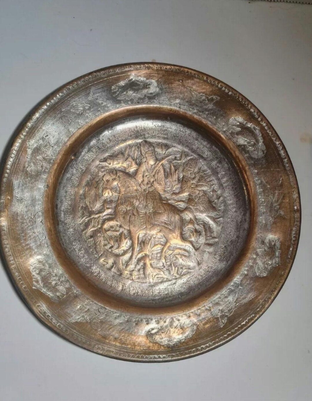 Vintage Middle Eastern Copper Over Hand Chased Metal Decorative Plate ...