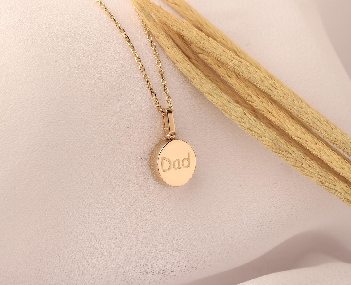 14K 18K Real Gold Disc Cremation Necklace, Custom Name Disc Pendant ...