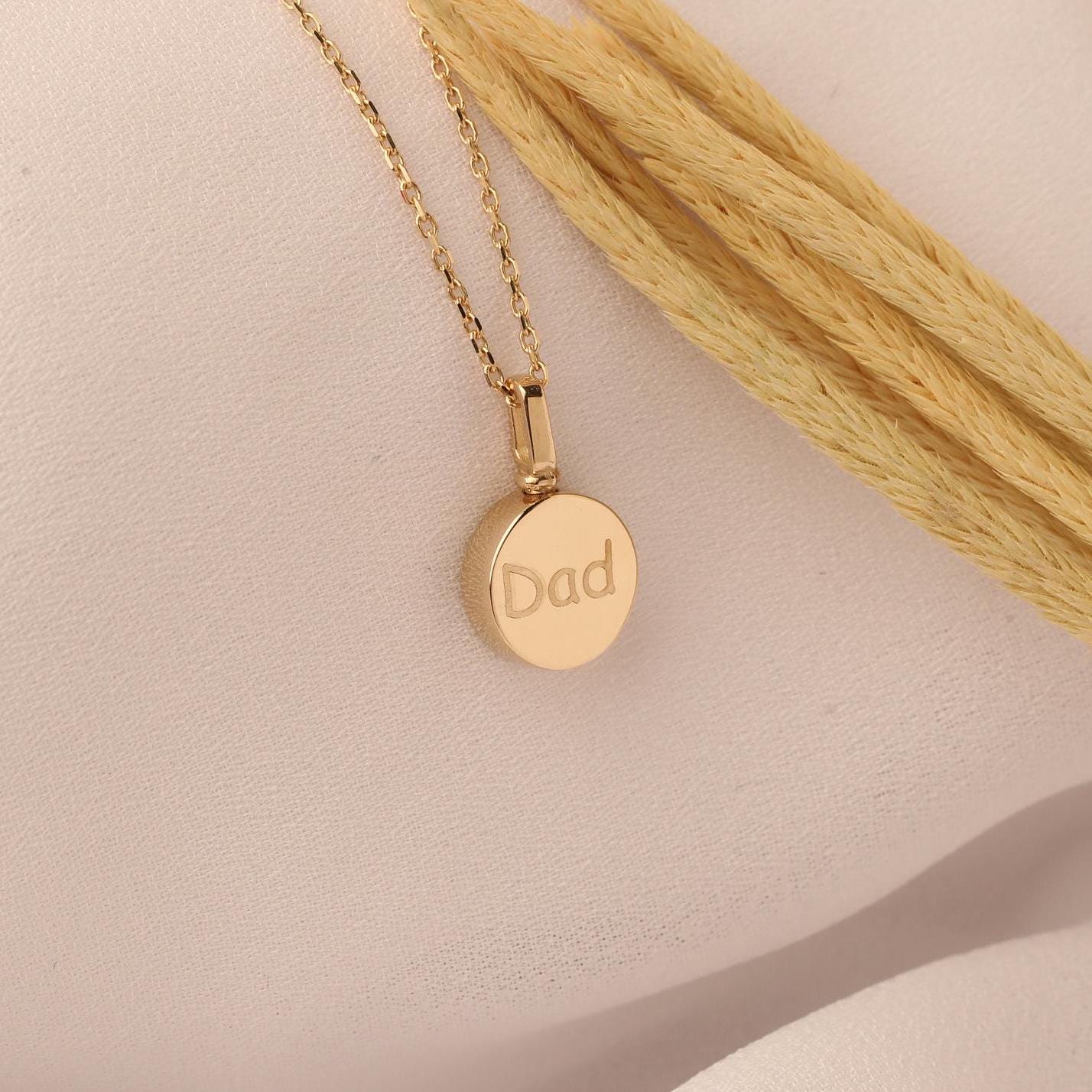 14K 18K Real Gold Disc Cremation Necklace, Custom Name Disc Pendant ...