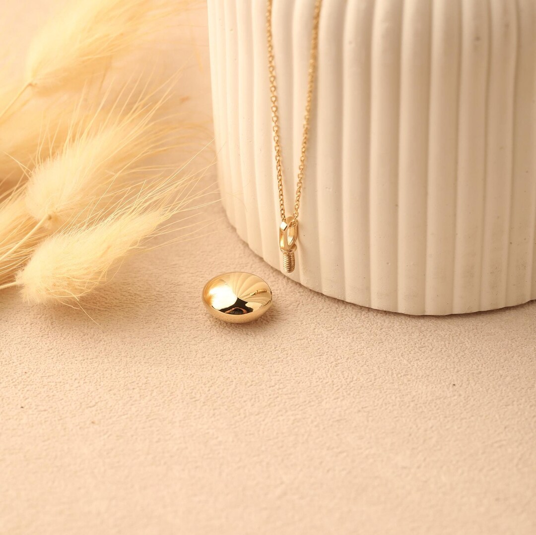 14K Solid Gold Cremation Urn Disc Necklace, Gold Ash Holder Pendant ...