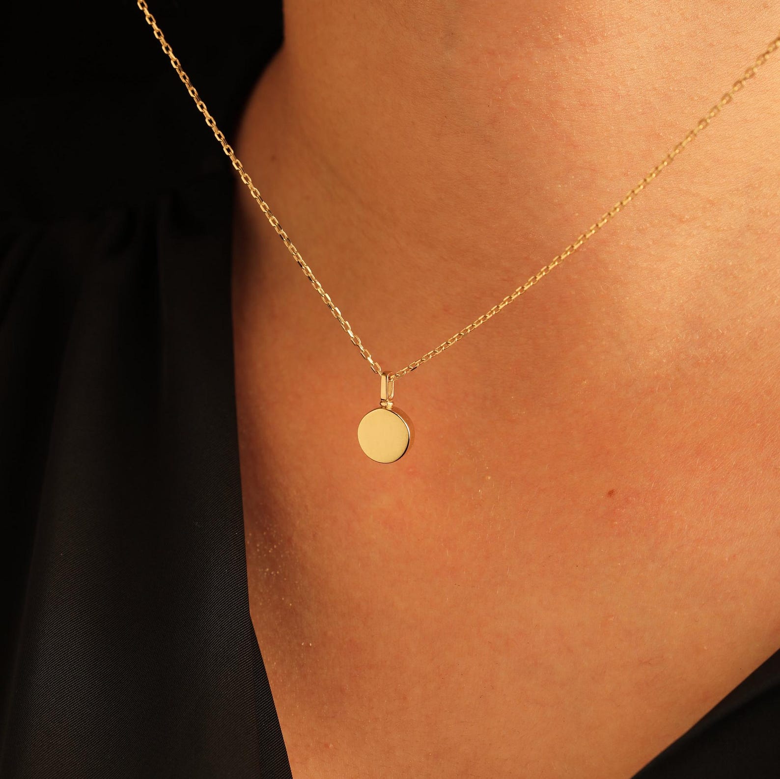 14K 18K Real Gold Disc Cremation Necklace, Custom Name Disc Pendant ...