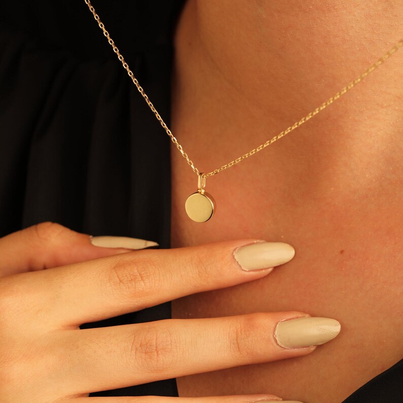 14K 18K Real Gold Disc Cremation Necklace, Custom Name Disc Pendant ...