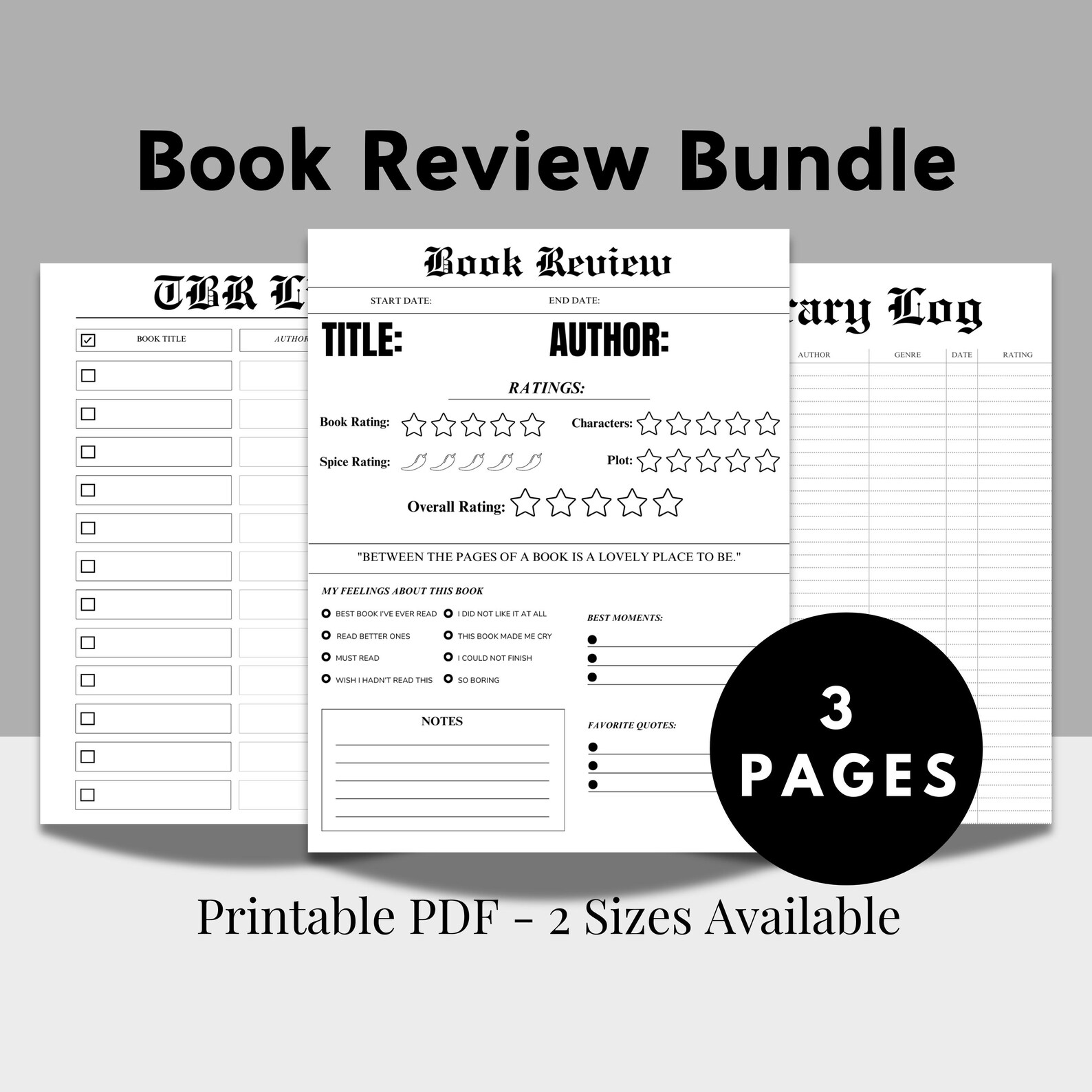 Reading Journal Book Review - Book Review Reading Log - Printable Book ...