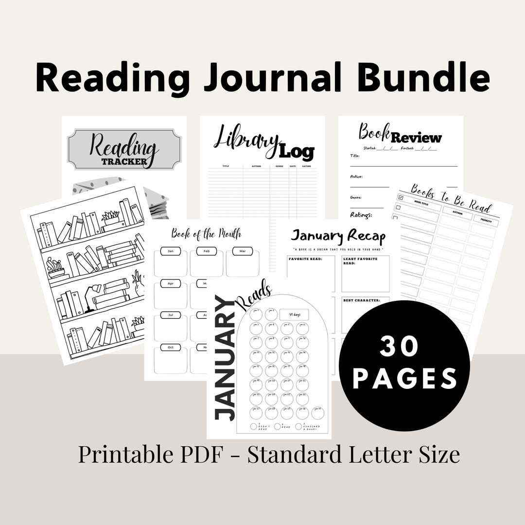 Reading Journal Bundle - Digital Reading Journal - Reading Monthly ...