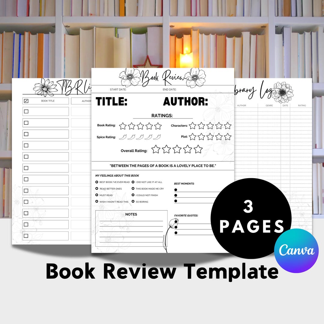 Book Review Template - Editable Book Club Review - Printable Book ...