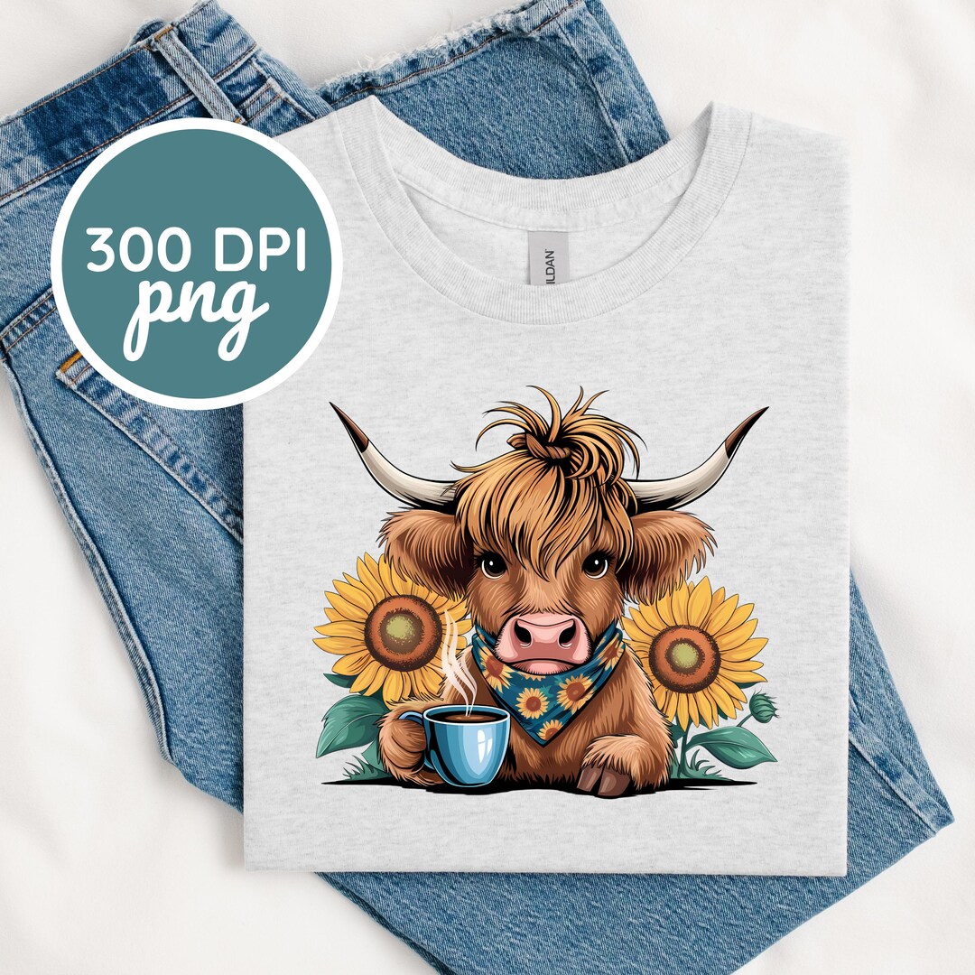 Messy Bun Highland Cow PNG Design - Baby Highland Cow PNG - Cow Design ...