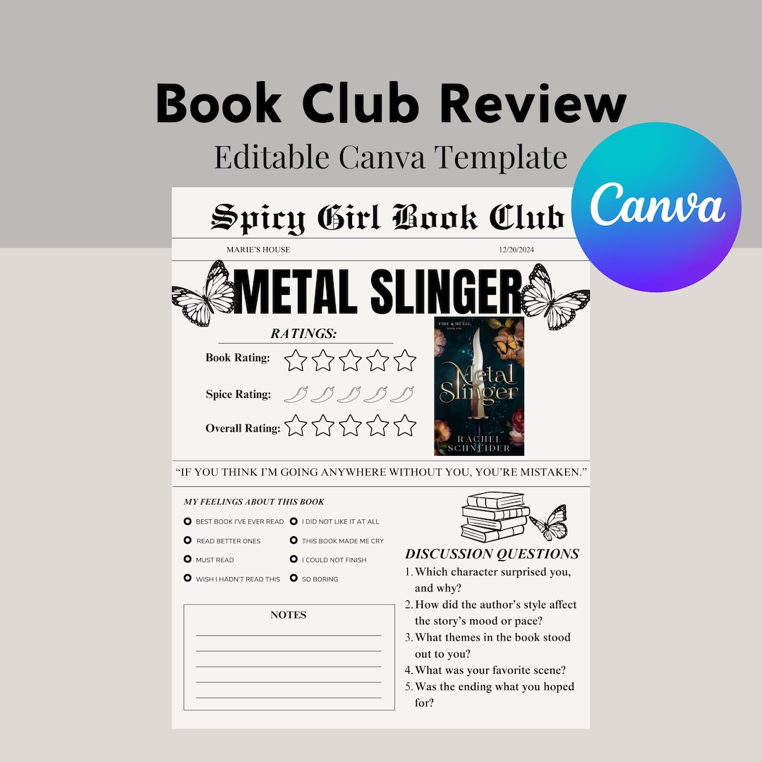 Book Review Template - Editable Book Club Guide - Book Club Printable ...