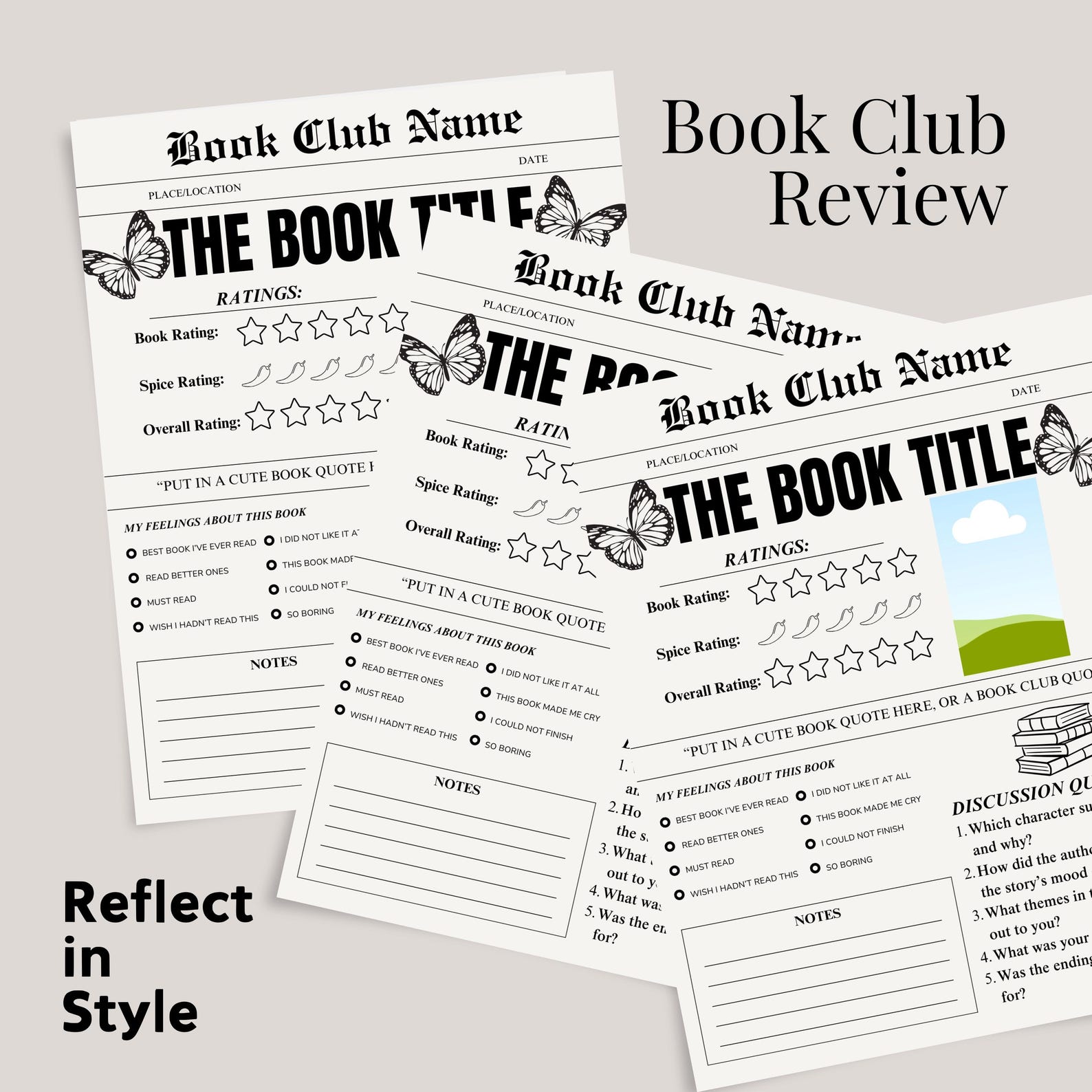 Book Review Template - Editable Book Club Guide - Book Club Printable ...