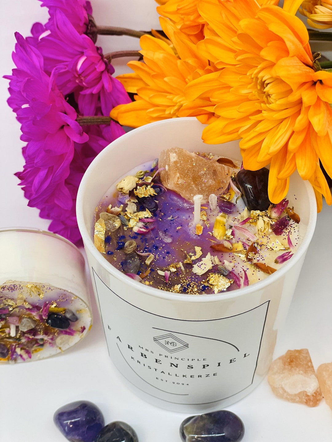 Mind Body Soul "play of Colors" - Crystal Candle Made of Soy Wax ...