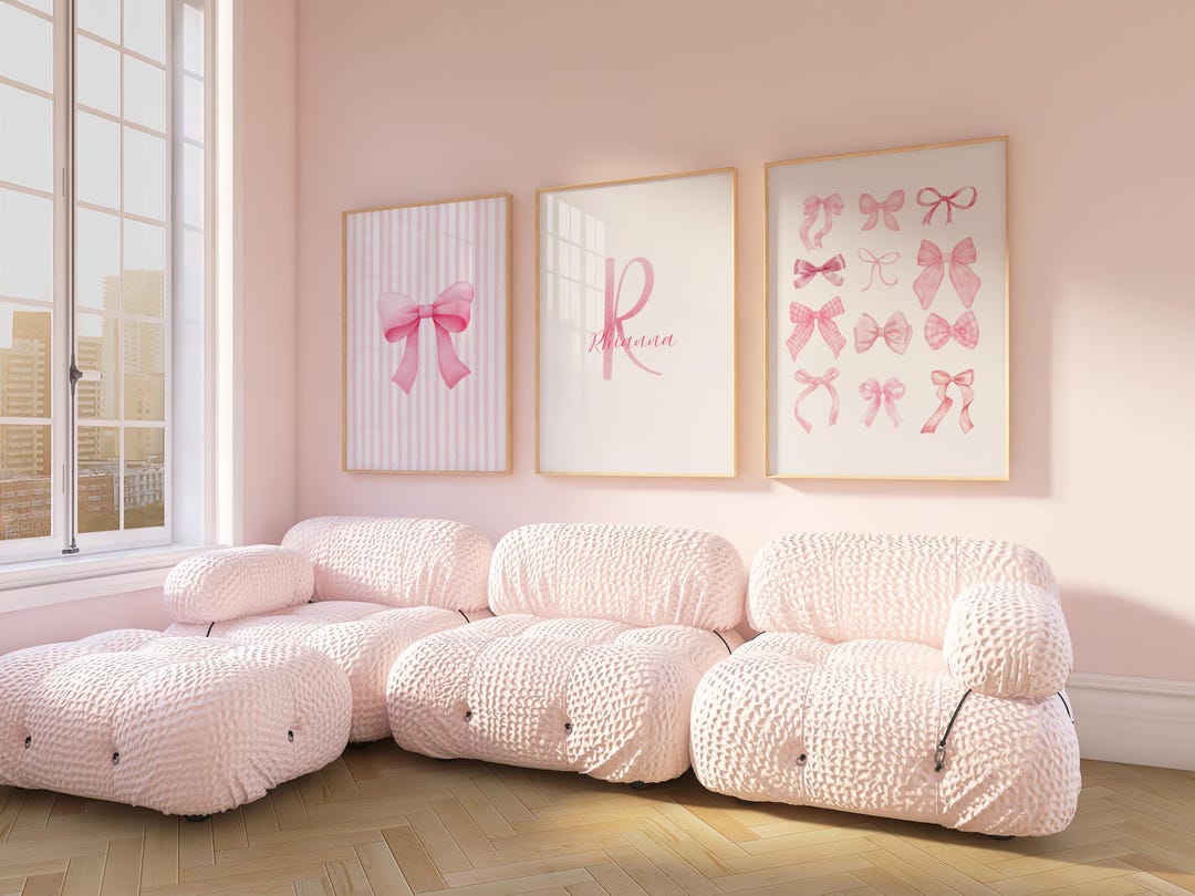 Pink Bow Wall Art Set, Nursery Decor (digital Download) - Etsy