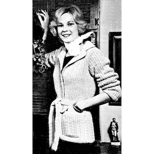70s Notched Collar Cardigan Pattern, Digital Knitting Pattern - Etsy