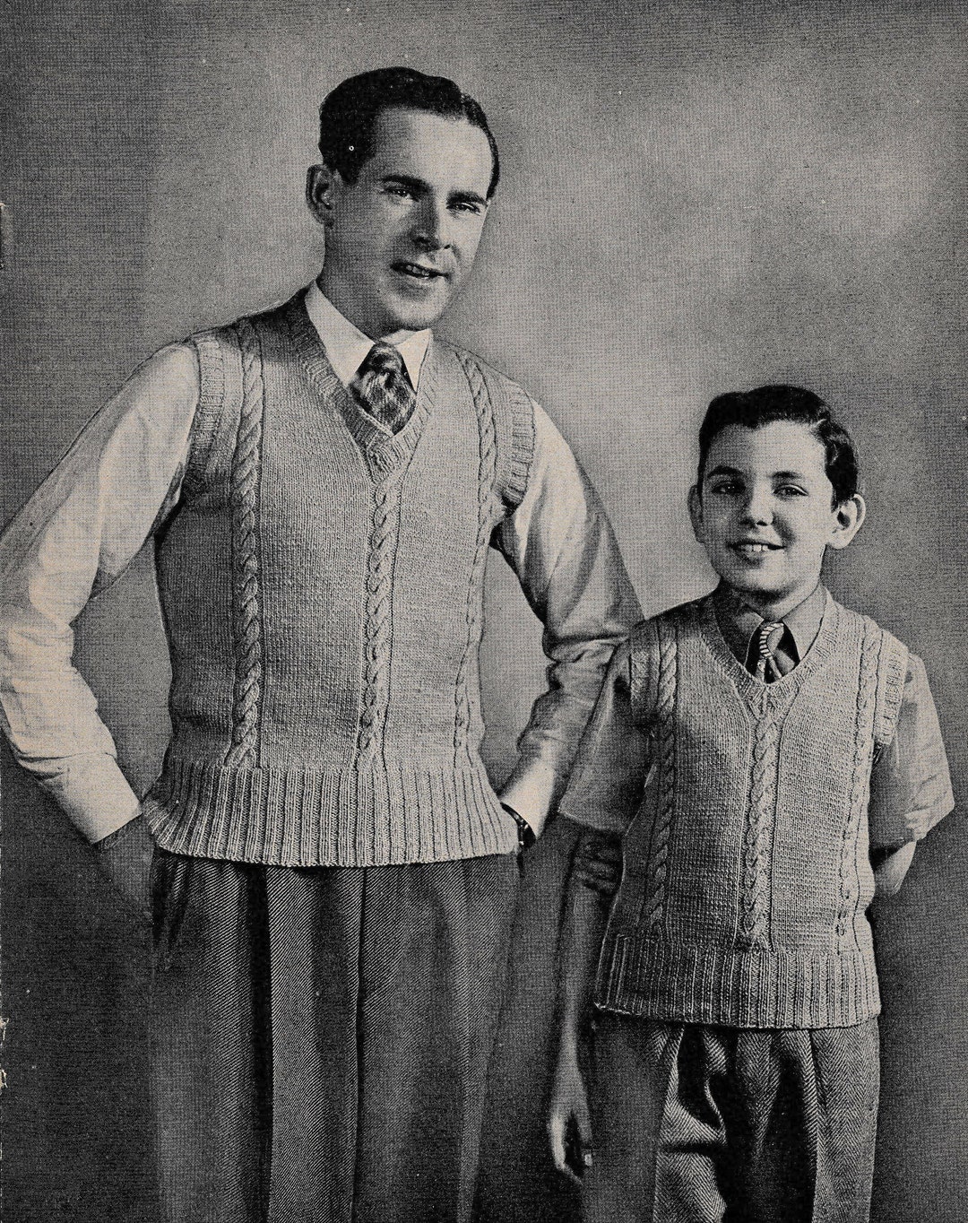 1940s Father and Son Knit Vest Pattern Penn State, Digital Knitting ...