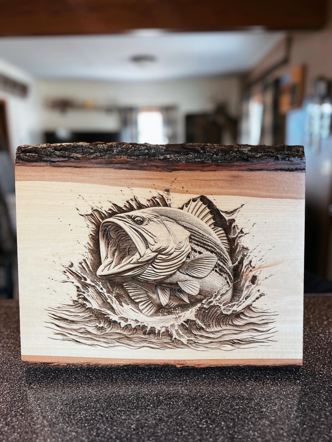 Largemouth Bass Fish Engraving, Fishing Engraved Wood Sign, Wood Carved ...
