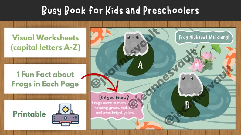Printable Frog Busy Book for Kids Alphabet Matching Preschool Busy Book ...