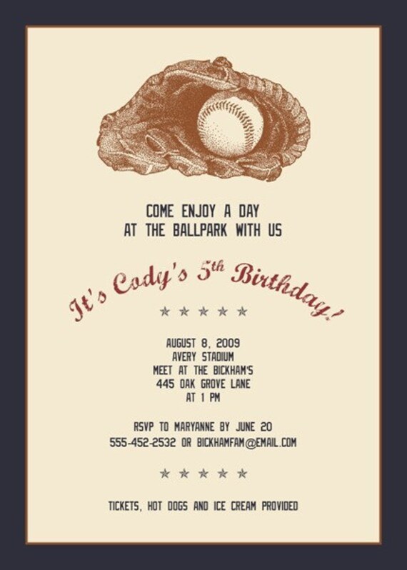 Items similar to Retro Baseball Birthday Party Invitation - Set of 10 ...
