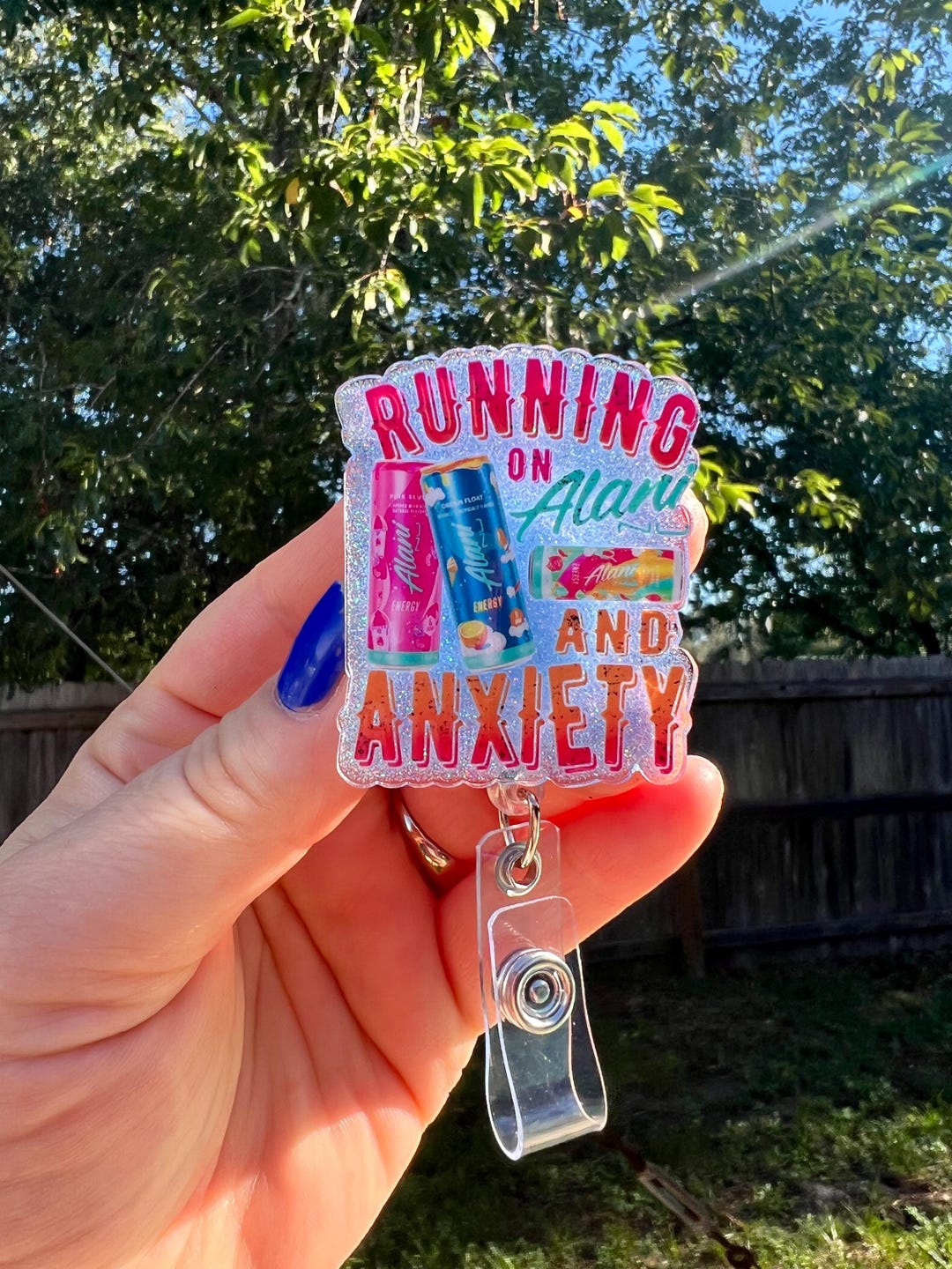 Running on Alani and Anxiety. Funny Glitter Retractable Badge Reel or ...