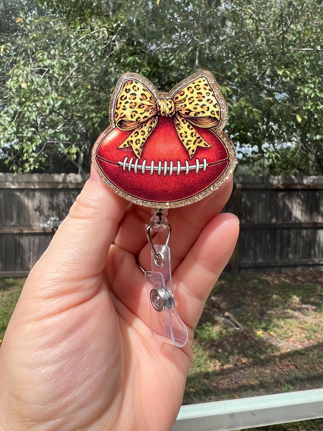 Football Badge Reel: Cheetah Bow, ID and Card Holder Teacher/student Id ...