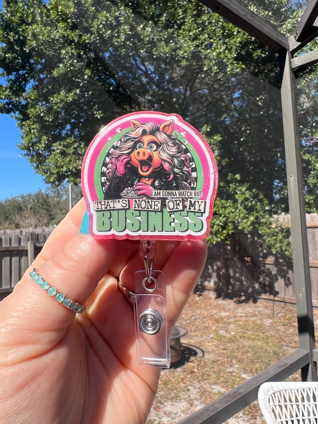 Miss Piggy Inspired Funny Badge Reel Glitter Retractable Badge Reel ...