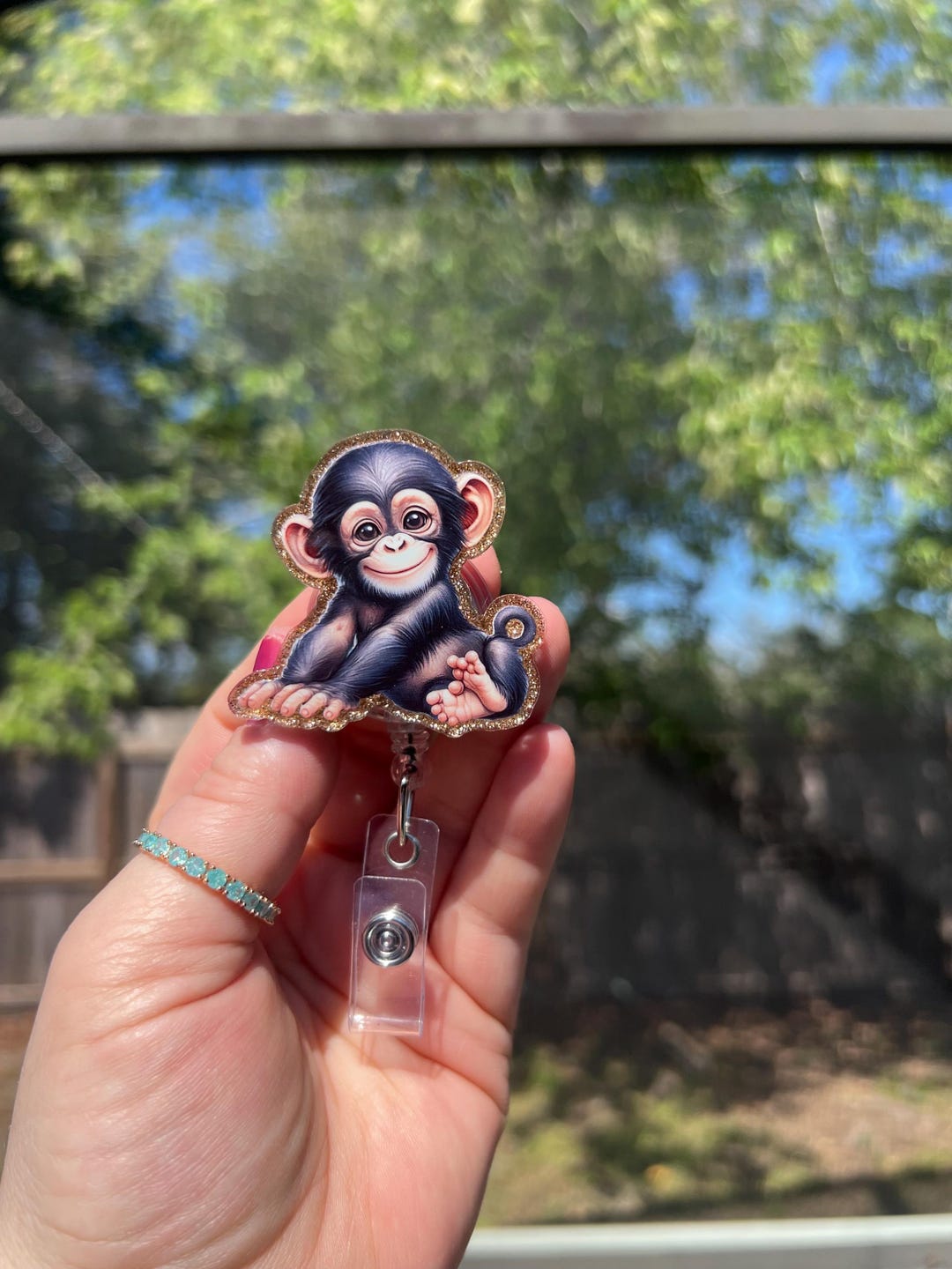 A Cute Baby Monkey. Glitter Retractable Badge Reel. Student Id-teacher ...
